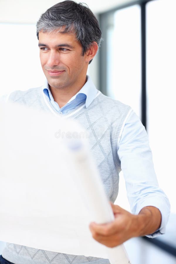 Architect, Man and Document with Blueprint in Office for Renovation ...