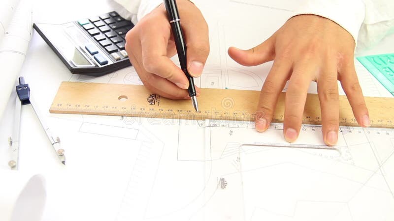 Architect Man Hands Sketch Lines Stock Footage - Video of paper ...