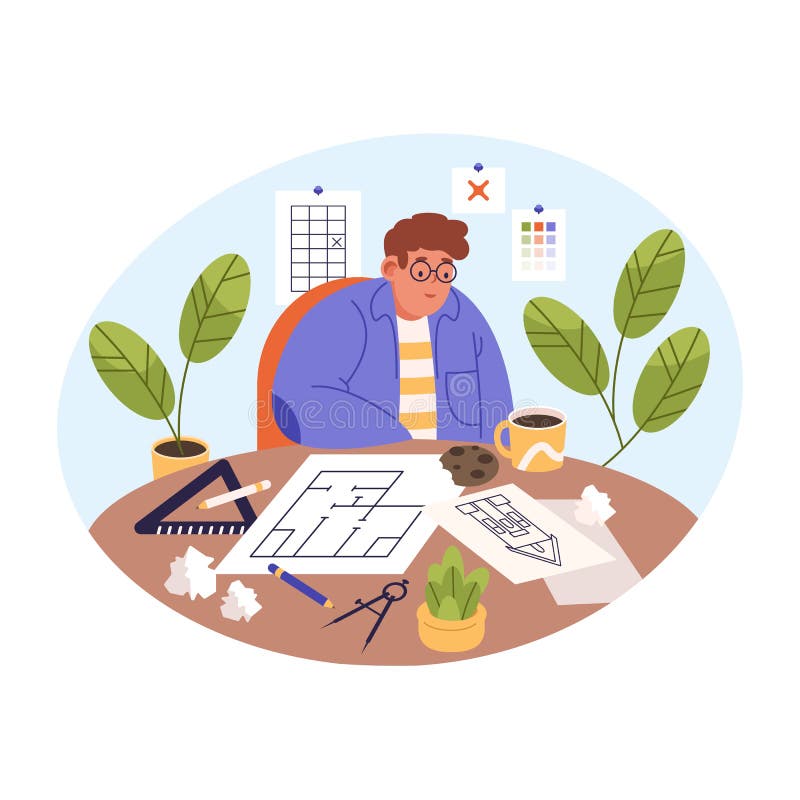 Architect Man at His Work Vector Graphic Stock Vector - Illustration of ...