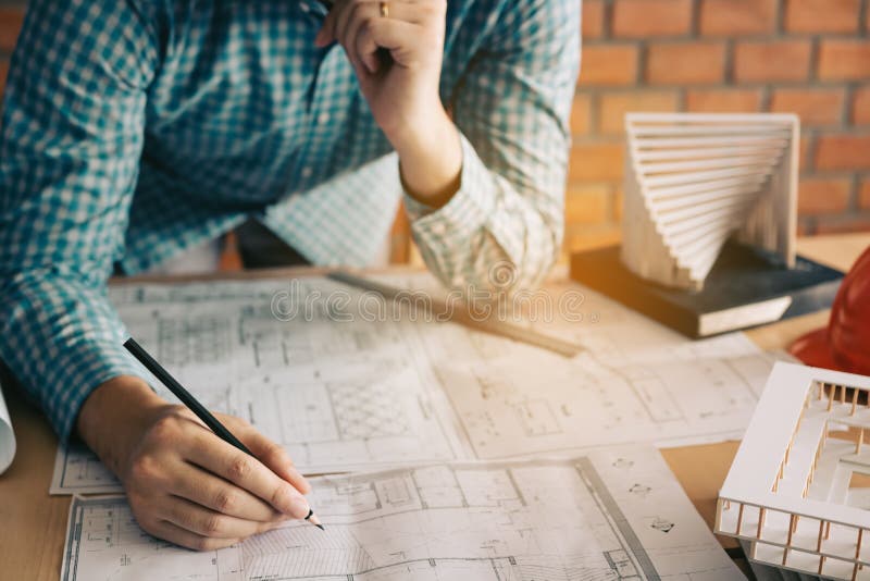 Architect Man Looking Blueprint on Desk with Stress about Problem ...