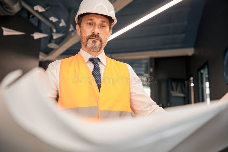 Architect Man Working with Blueprint in the Office Stock Photo - Image ...