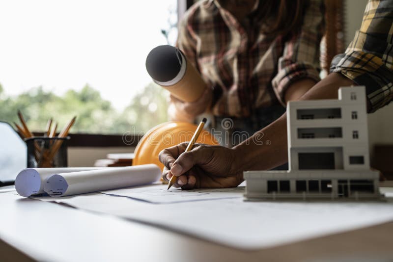 Architect Man Working with Blueprints for Architectural Plan, Engineer ...