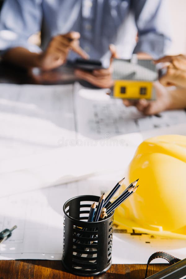Architect Man Working with Laptop and Blueprints,engineer Inspection in ...