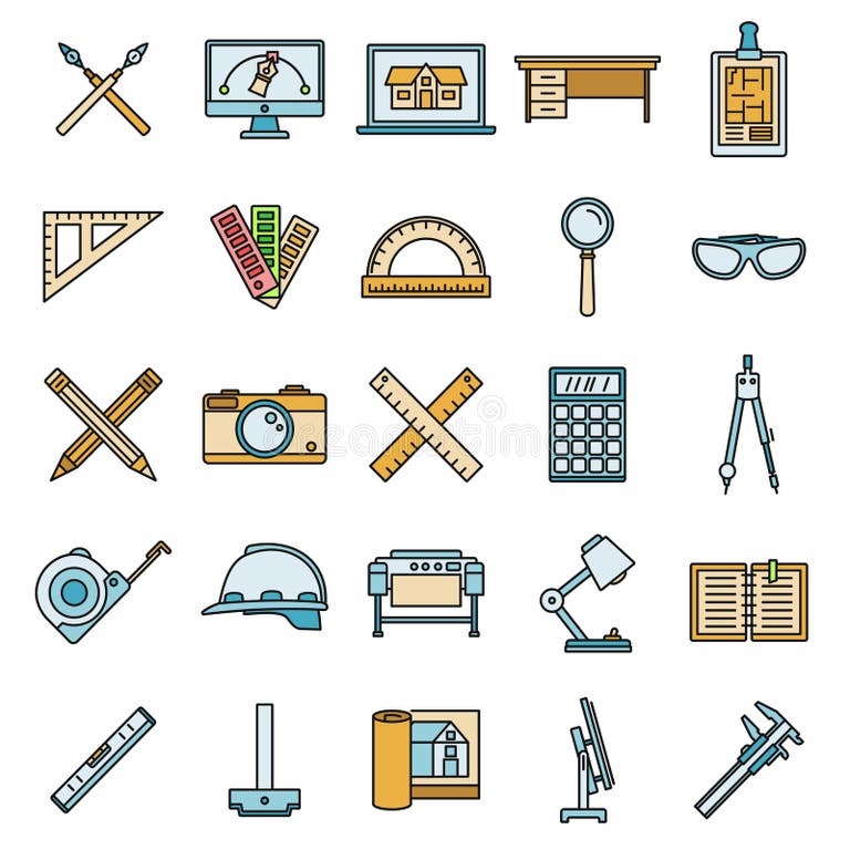 Architect Material Tool Icons Set Vector Color Stock Illustration ...