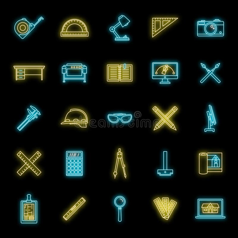 Architect Material Tool Icons Set Vector Neon Stock Vector ...