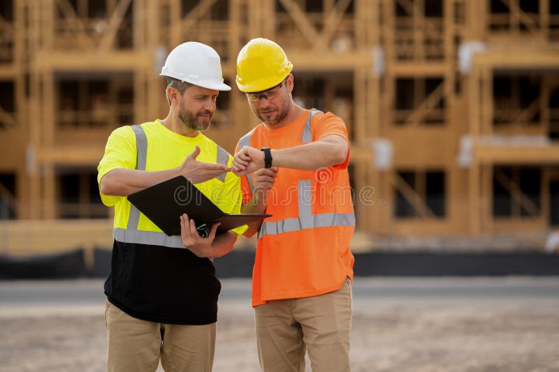 Architect Men Checking Construction Project Outdoor. Architect Men Have ...