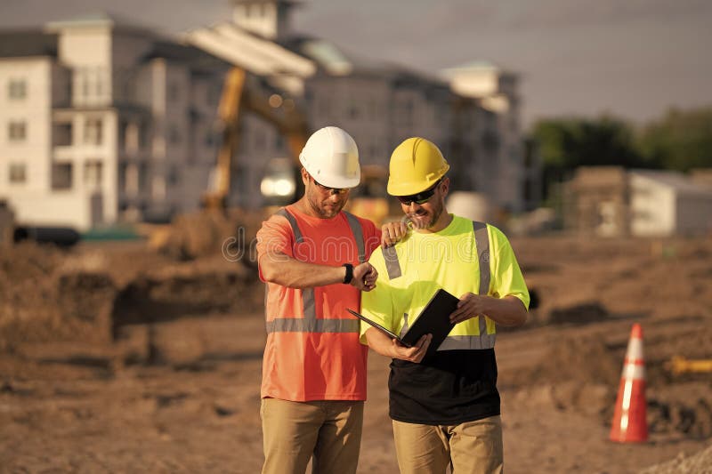 Architect Men Discussing Construction Project Deadline. Architect Men ...