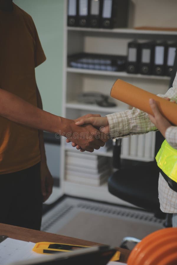 Architect Men Making Handshake in Construction Site. Employee or Worker ...