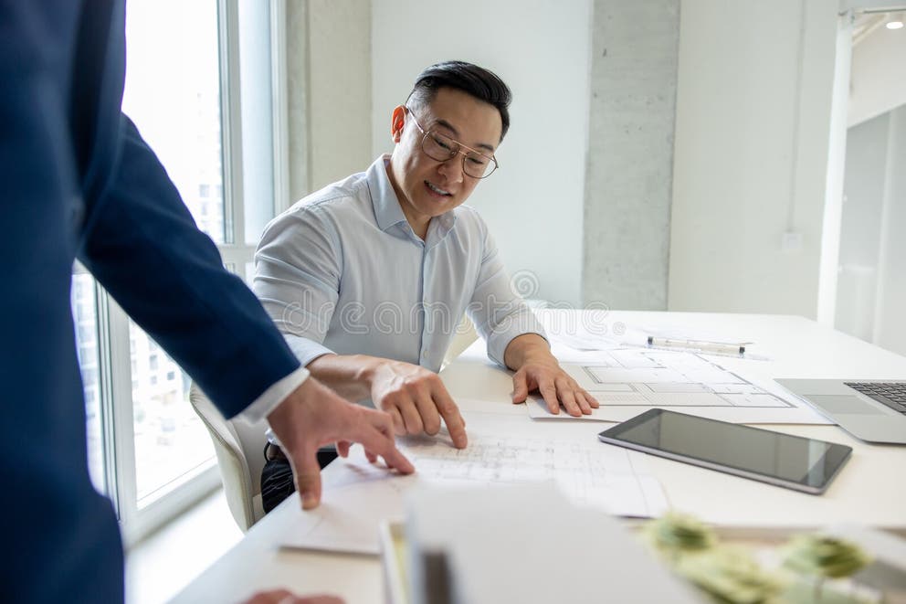 Architect Men, Teamwork and Planning Blueprint with Discussion ...