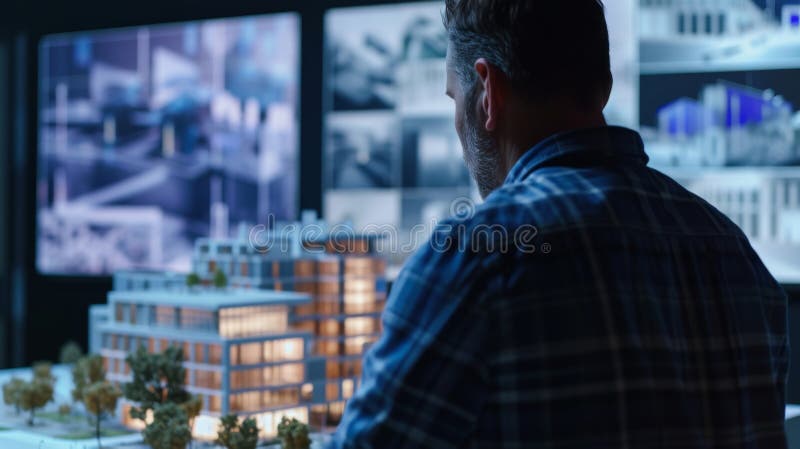 Architect Observing Building Models in Modern Workspace Stock Image ...