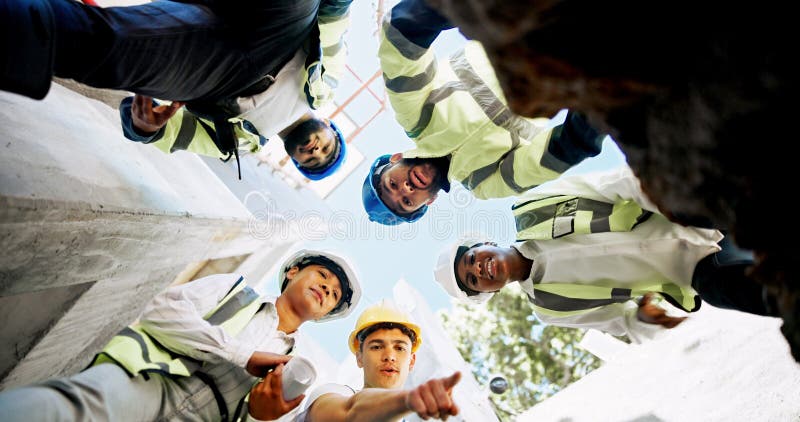 Architect, People and Construction Worker in Circle, Discussion and ...