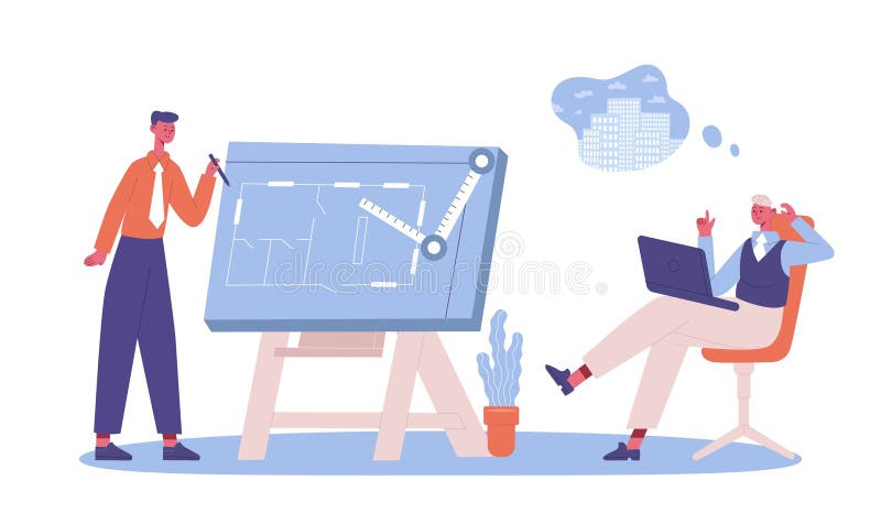 Architect People Team Occupation Drawing Project Blueprint Stock Vector ...