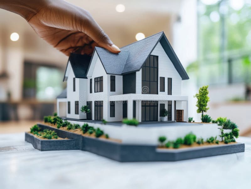 Architect Placing Miniature Model House on Table Stock Photo - Image of ...