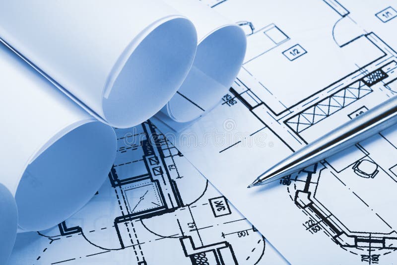 Architect plan - blue tone stock photo. Image of project - 36159776