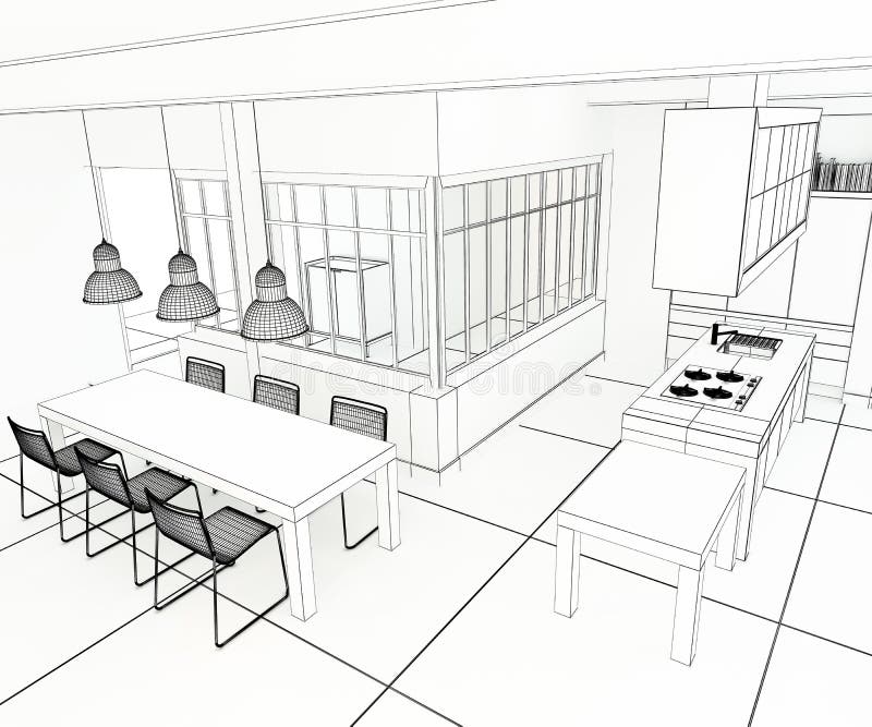 Architect Plan Impressive Kitchen Stock Illustration - Illustration of ...