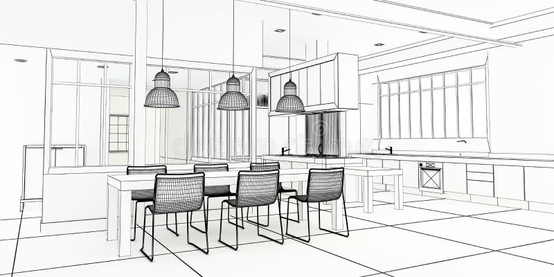 Architect Plan Impressive Kitchen Stock Illustration - Illustration of ...