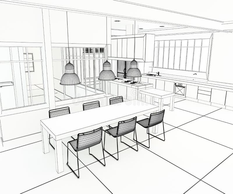 Architect Plan Impressive Kitchen Stock Illustration - Illustration of ...