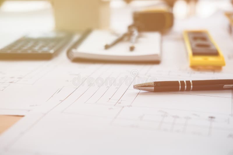 Architect or Planner Working on Drawings for Construction Stock Photo ...