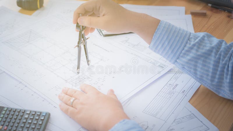 Architect or Planner Working on Drawings for Construction Stock Image ...