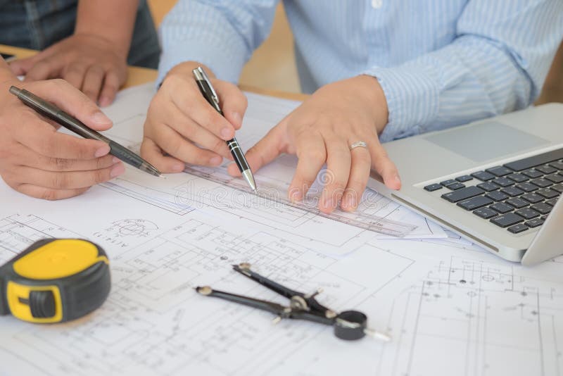 Architect or Planner Working on Drawings for Construction Plans Stock ...