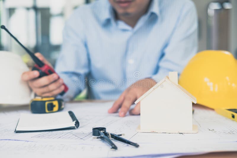 Architect or Planner Working on Drawings for Construction Stock Image ...