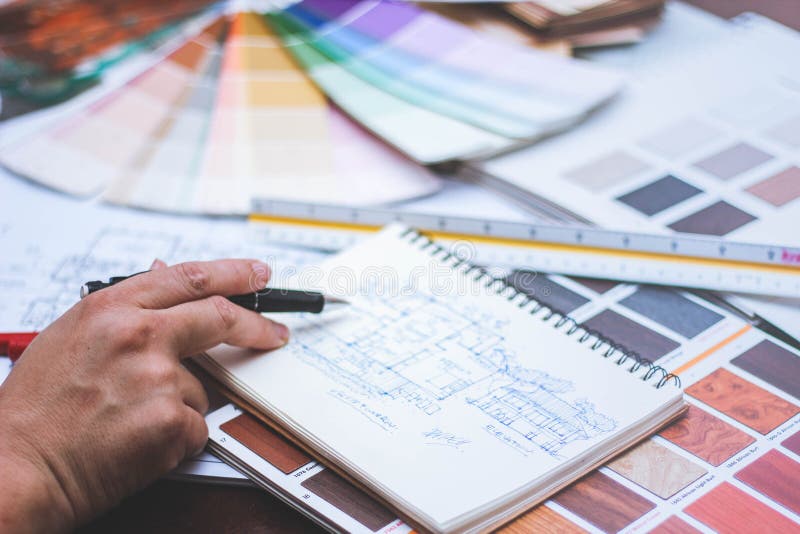 The Architect is Planning the Design. Architectural Work with Color ...