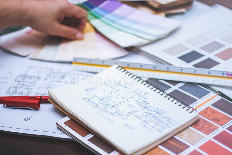 The Architect is Planning the Design. Architectural Work with Color ...