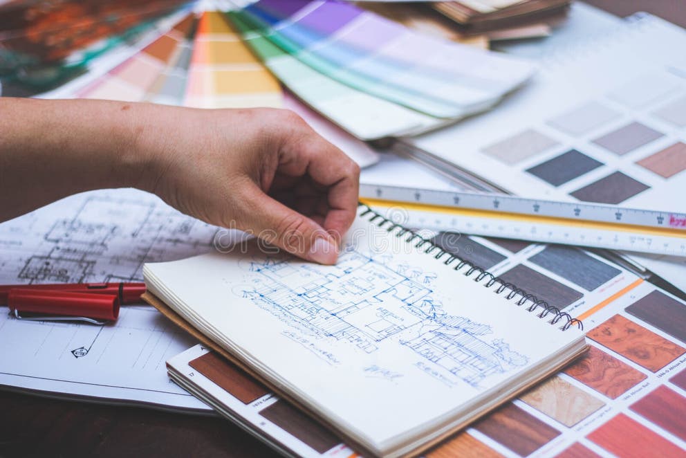 The Architect is Planning the Design. Architectural Work with Color ...