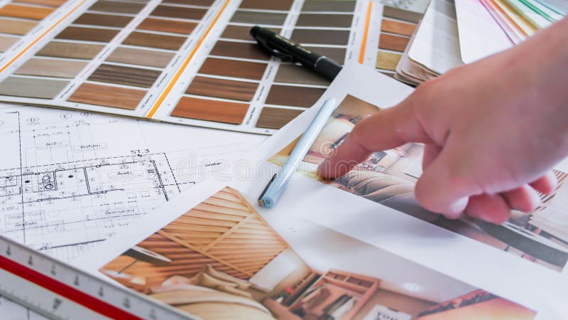 The Architect is Planning the Design. Architectural Work with Color ...