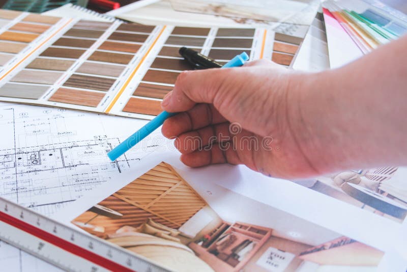 The Architect is Planning the Design. Architectural Work with Color ...