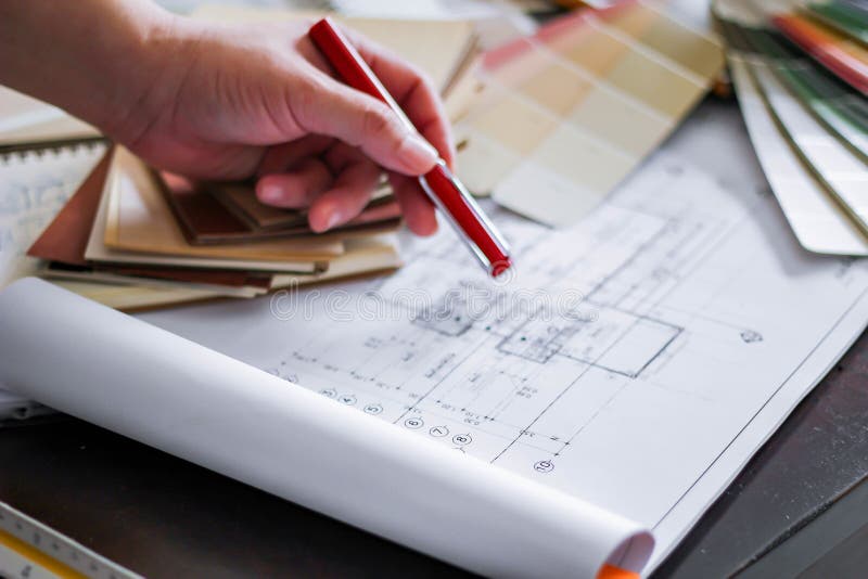 The Architect is Planning the Design. Architectural Work with Color ...