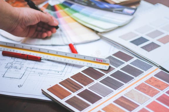 The Architect is Planning the Design. Architectural Work with Color ...