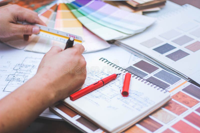 The Architect is Planning the Design. Architectural Work with Color ...