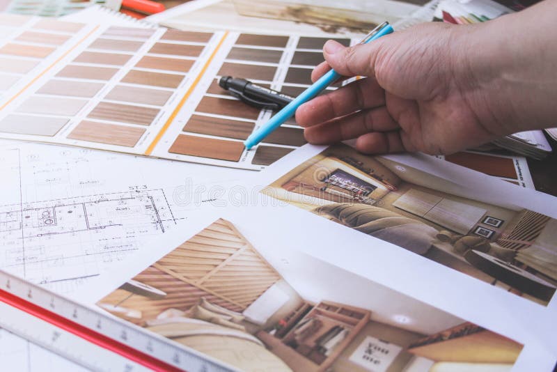 The Architect is Planning the Design. Architectural Work with Color ...