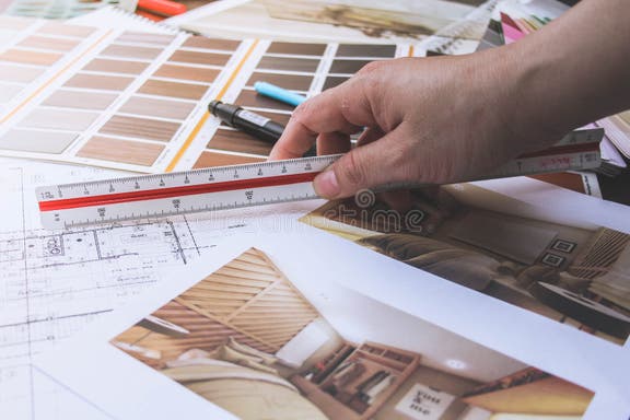 The Architect is Planning the Design. Architectural Work with Color ...