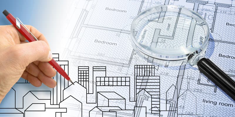 Architect Planning a Residential Building Over an Imaginary Cityscape ...