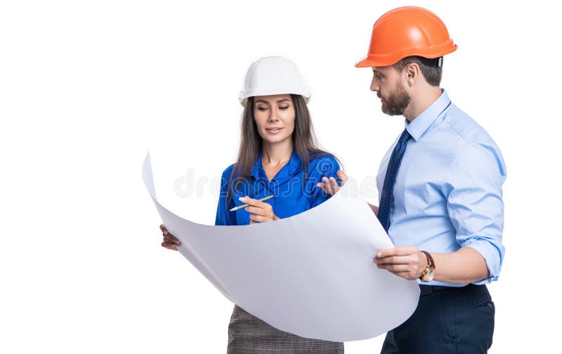 Chief Engineer and Architect in Hardhat Isolated on White. Safety ...