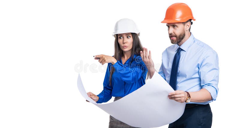 Chief Engineer and Architect in Hardhat Isolated on White. Safety ...