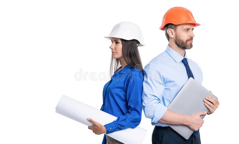 Chief Engineer and Architect in Hardhat Isolated on White. Safety ...