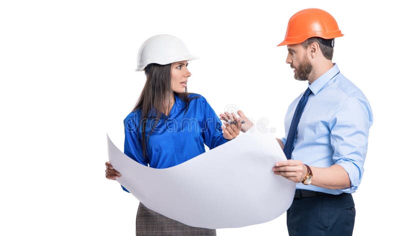 Chief Engineer and Architect in Hardhat Isolated on White. Safety ...