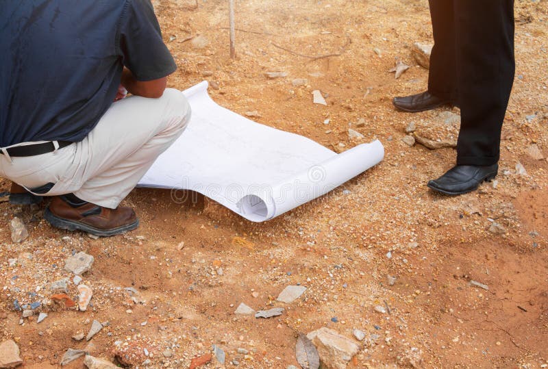 Architect Plans Surveying Prepare Work Construction New Building on ...