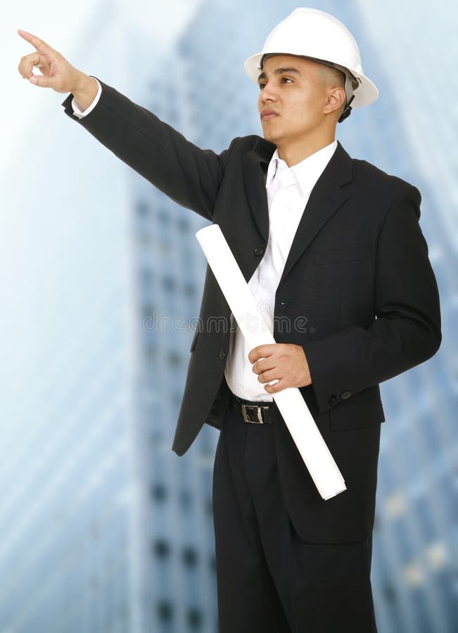 Architect Pointing with Building Background Stock Image - Image of ...