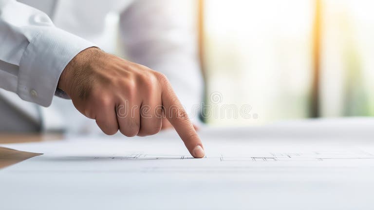 Architect Pointing at a Specific Building Element on a Blueprint ...