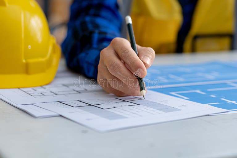 Architect Pointing To Building Plans for Review and Editing, Architect ...