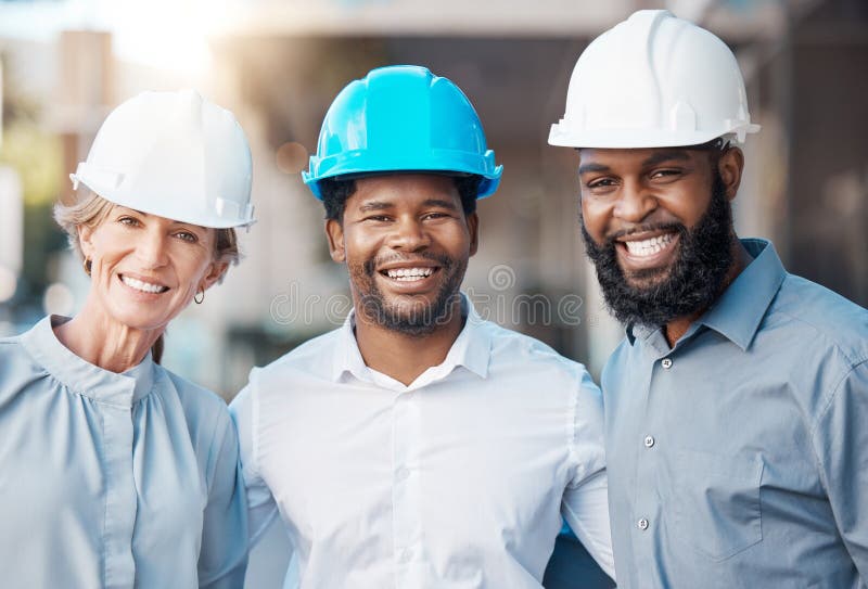 Architect Portrait, Work Diversity and Construction Workers Working on ...