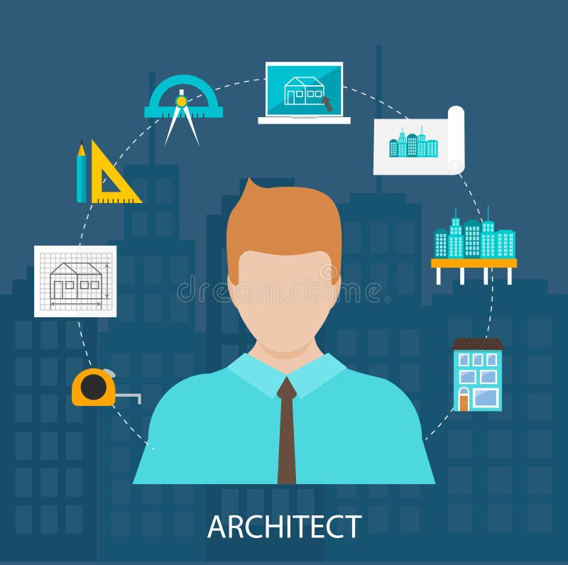 Architect Profession Icons Set Stock Vector - Illustration of model ...