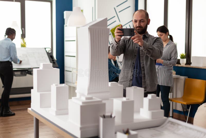 Architect Profession Man Looking at Maquette Layout Stock Image - Image ...