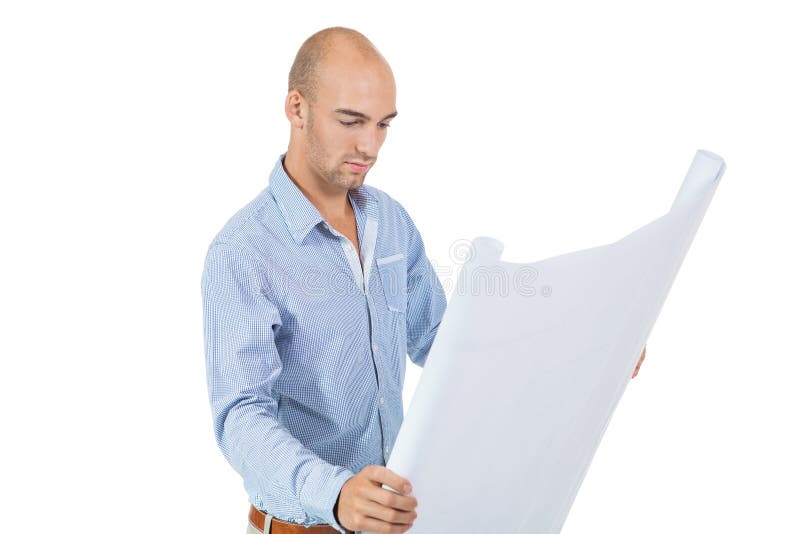 Architect Reading a Blueprint Stock Image - Image of profile, isolated ...