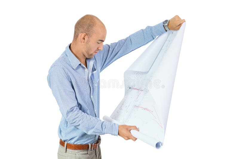 Architect Reading a Blueprint Stock Photo - Image of professional ...