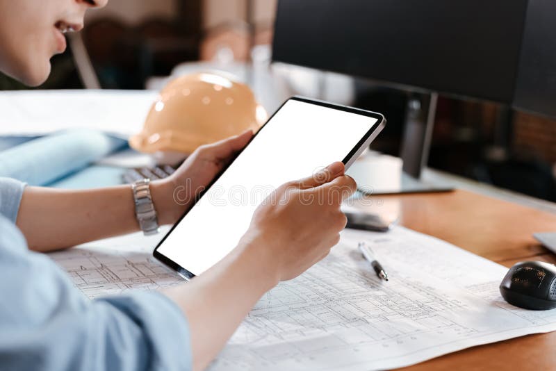 Architect Reading Building and Drawing Outlay Construction Plan As ...